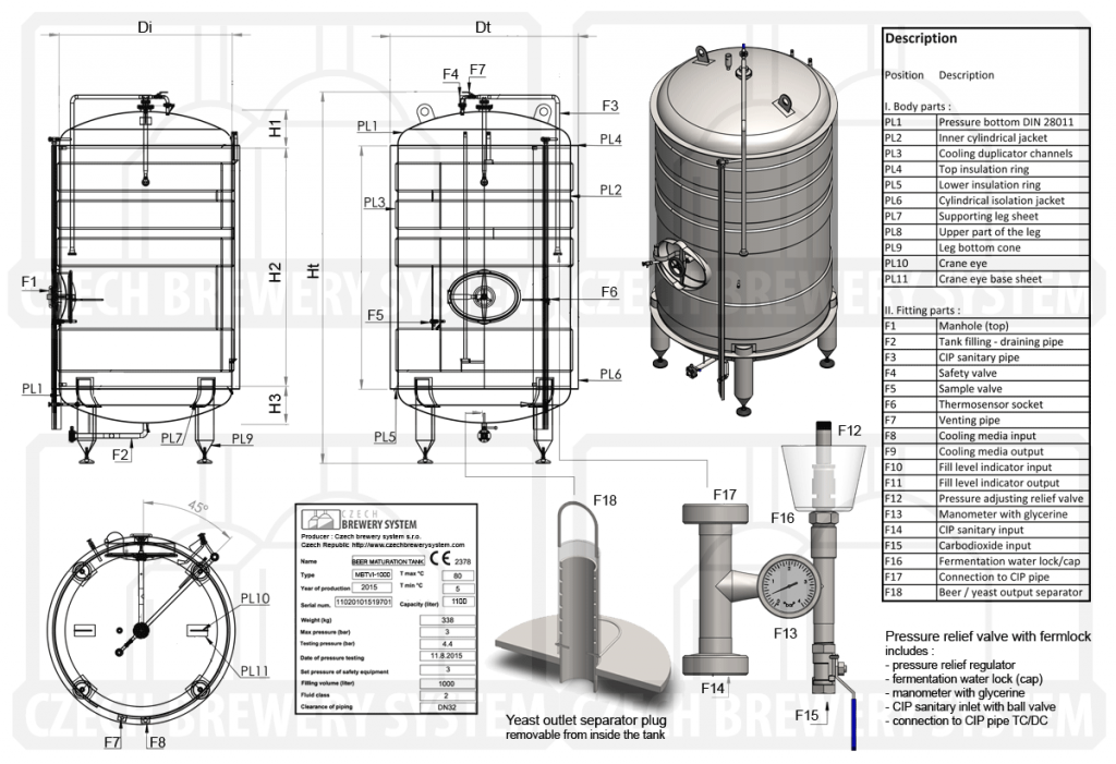 Pressure beer maturation tanks - secondary beer fermentors | Beer tanks